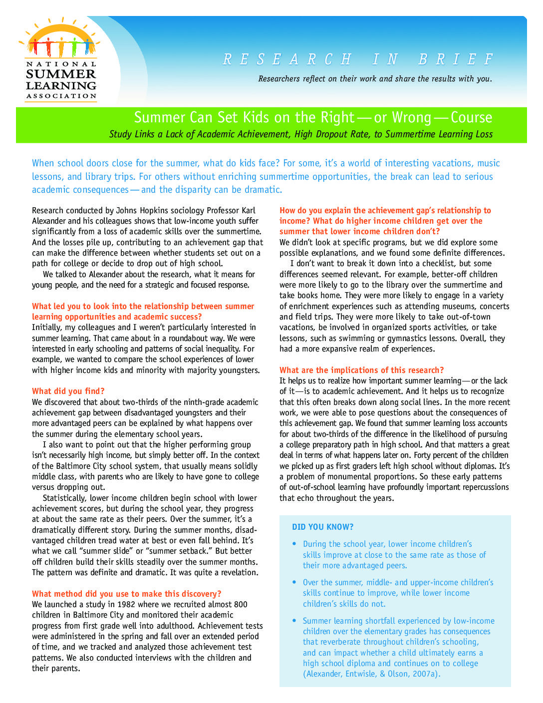 Summer Can Set Kids on the Right—or Wrong—Course - Summer Learning