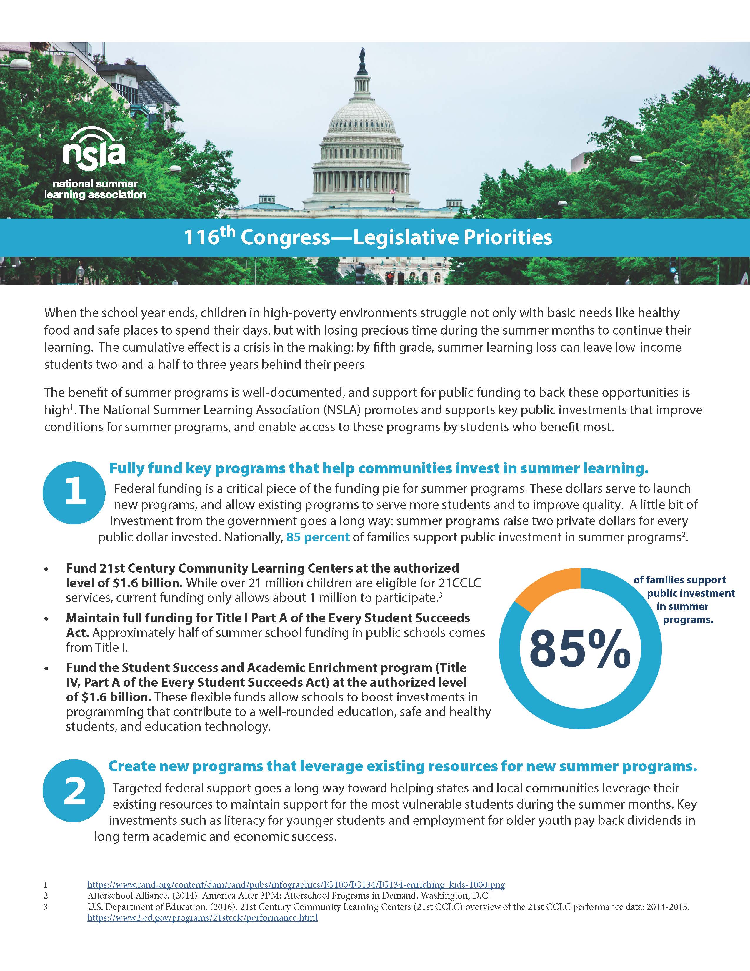 116th Congress Legislative Priorities - Summer Learning