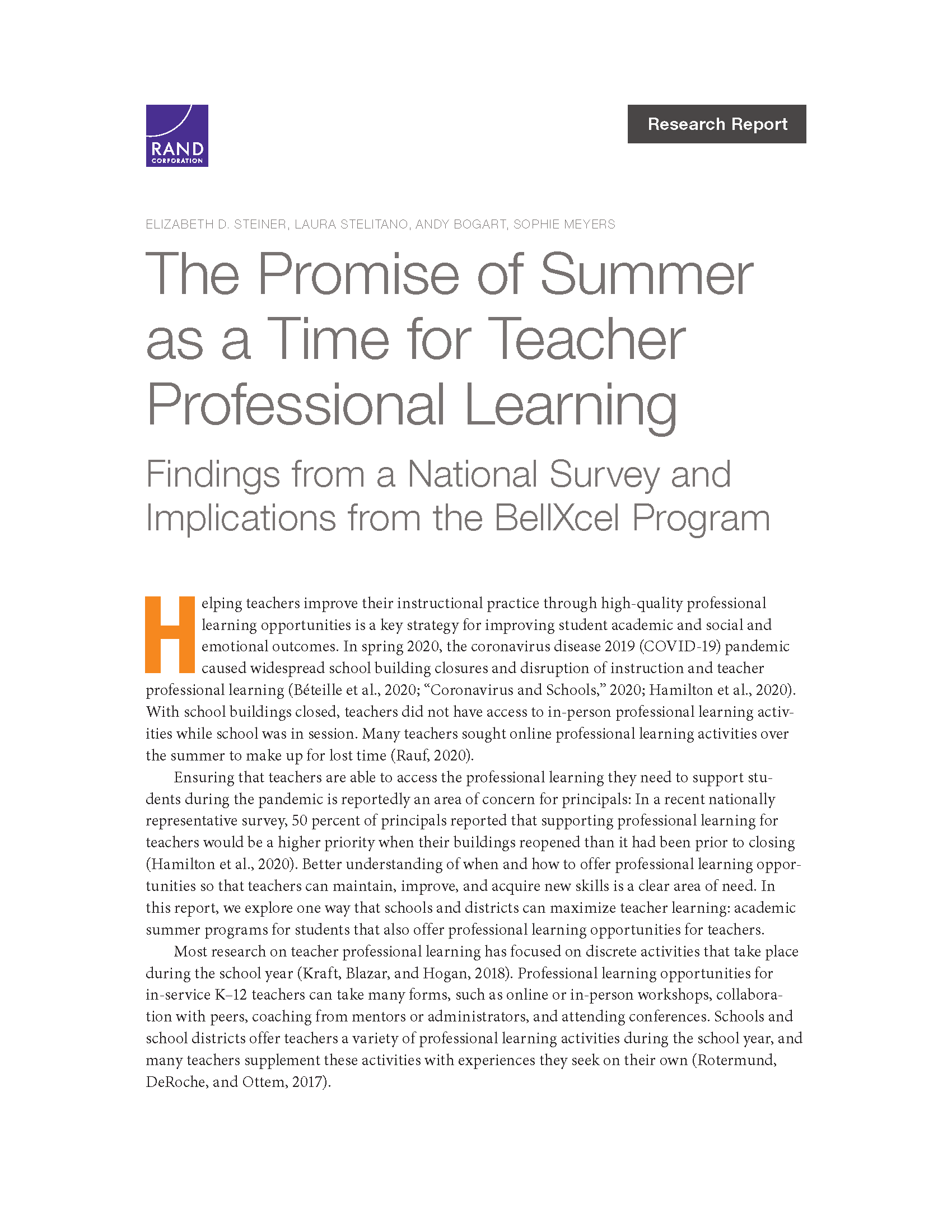The Promise of Summer as a Time for Teacher Professional Learning ...