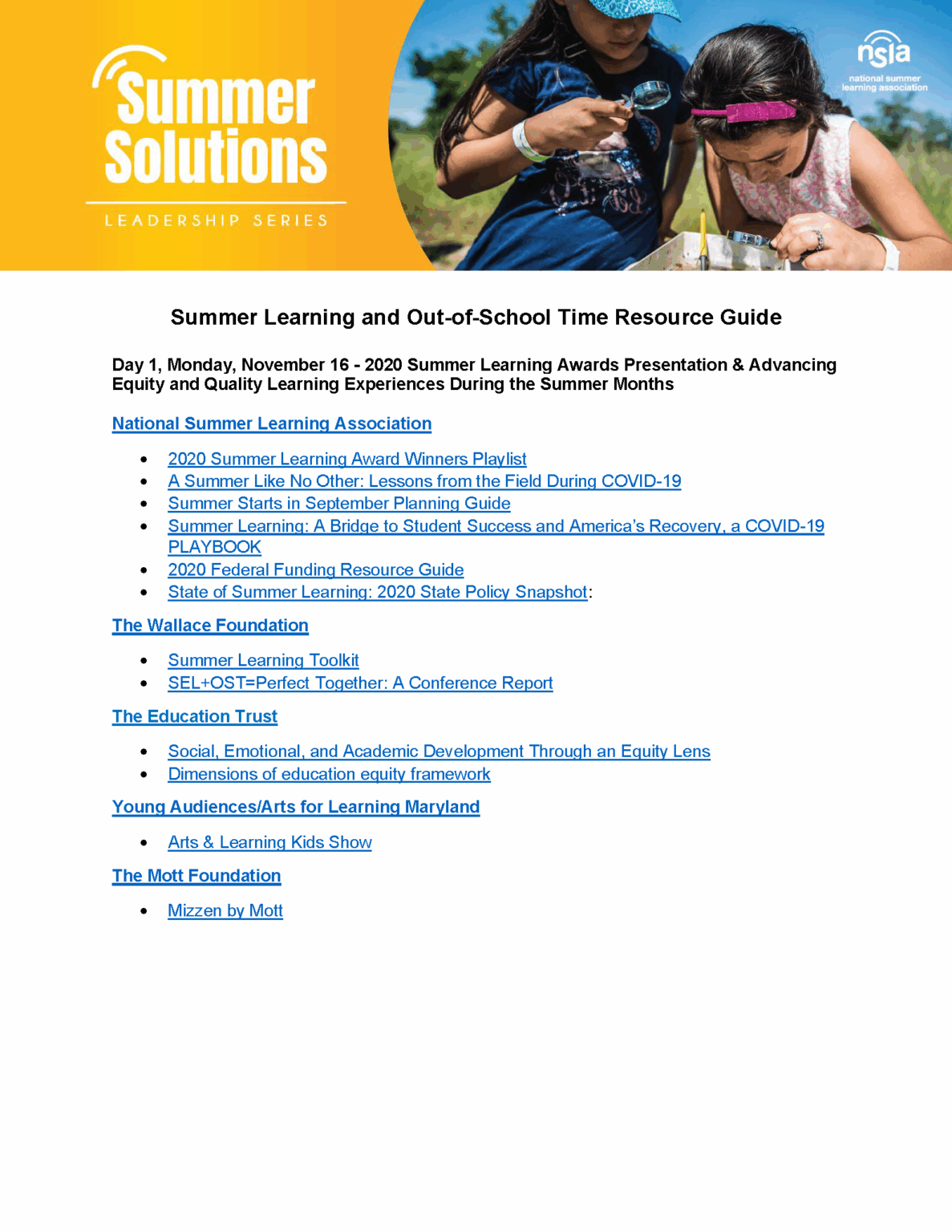 SSLS Summer Learning and Out-of-School Time Resource Guide - National ...
