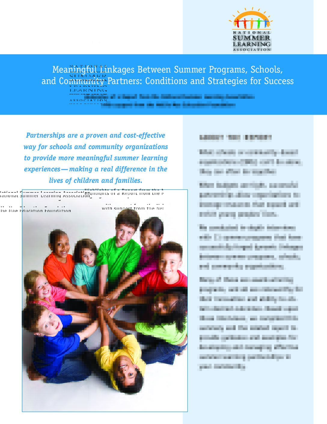 Meaningful Linkages Between Summer Programs, Schools, and Community ...