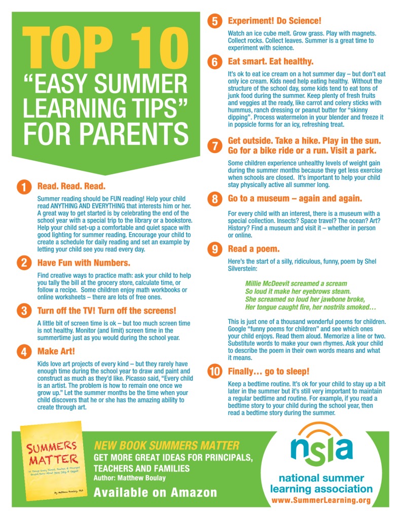 Top 10 "Easy Summer Learning Tips" for Parents - National Summer ...